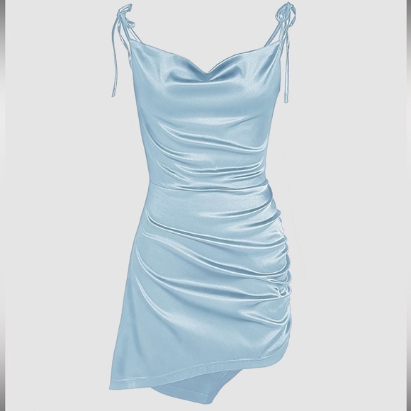 Cider | Dresses | Cider Solid Cowl Neck Ruched Mini Dress Large | Poshmark